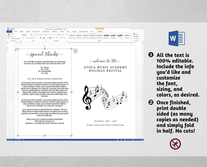 Music Studio Recital Program Template, Printable Piano Violin Voice ...