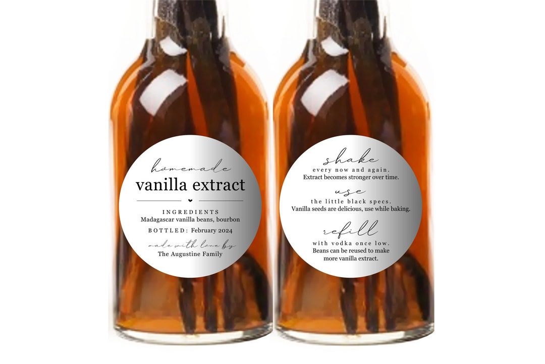 Homemade Vanilla Extract Labels With Instructions - Set of 20 Front and ...