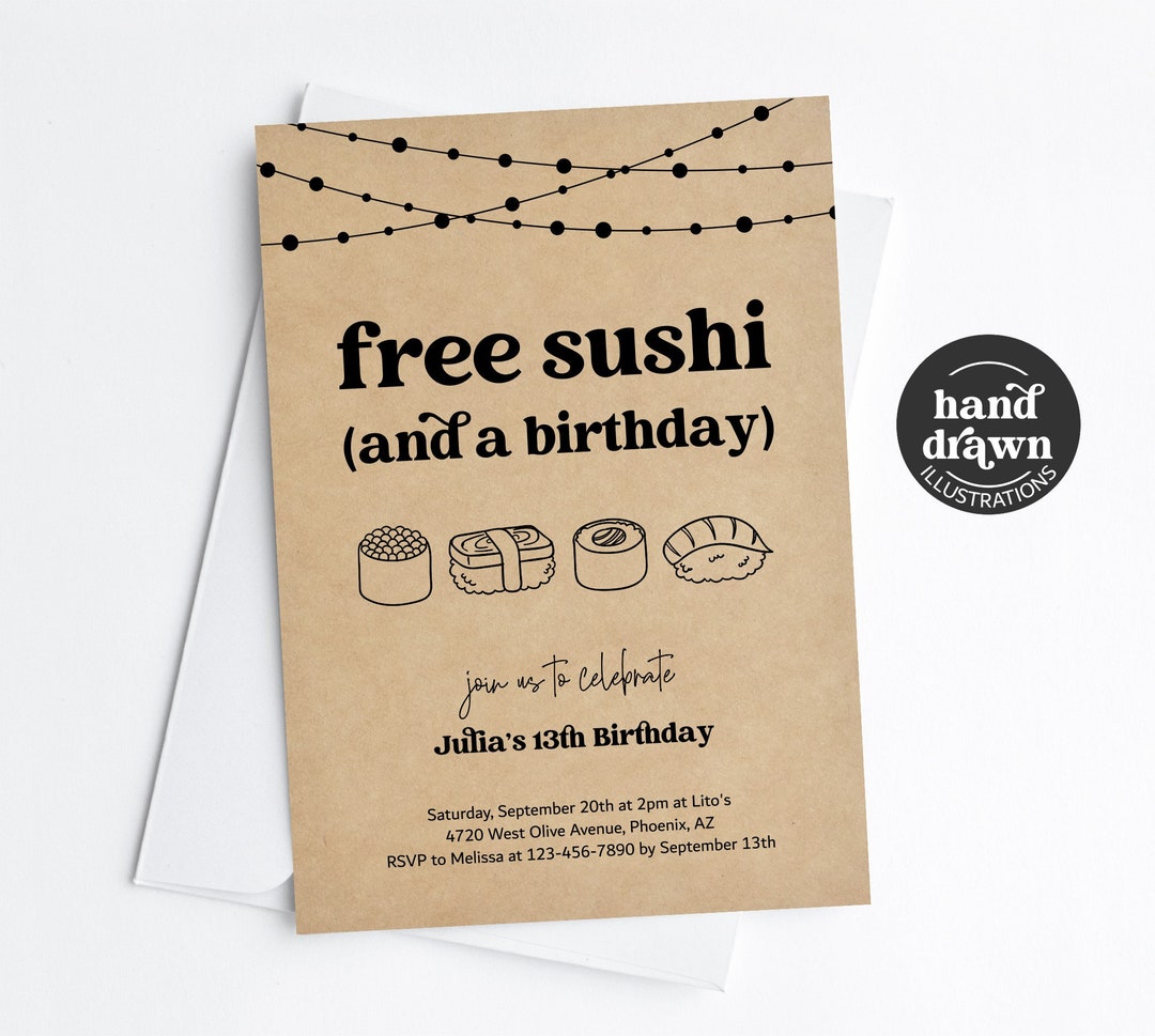 Sushi Birthday Party Invitation Template, Printable Fun Funny Free ...