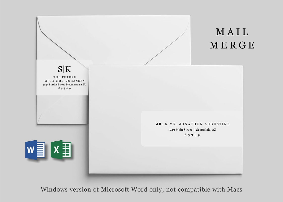 Mail Merge Address Template for Wraparound Labels Microsoft - Etsy