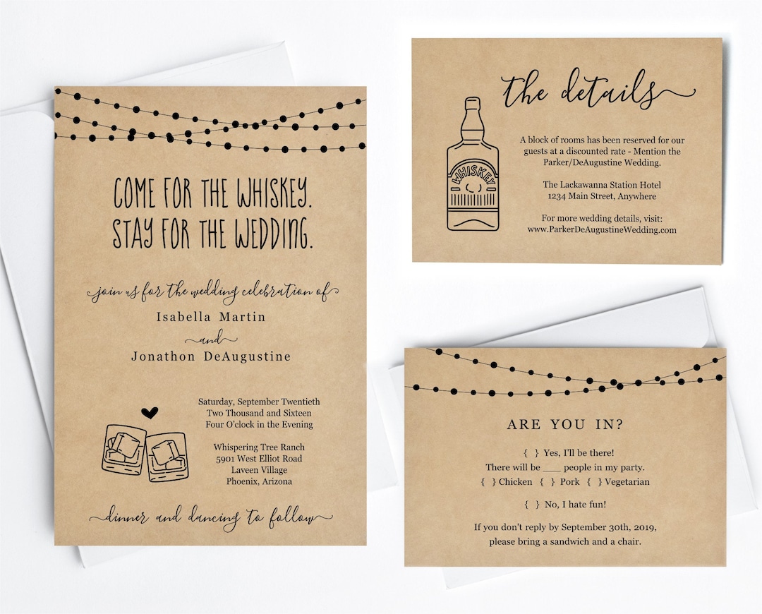 Funny Whiskey Wedding Invitation Template - Fun Distillery Glass Toast ...