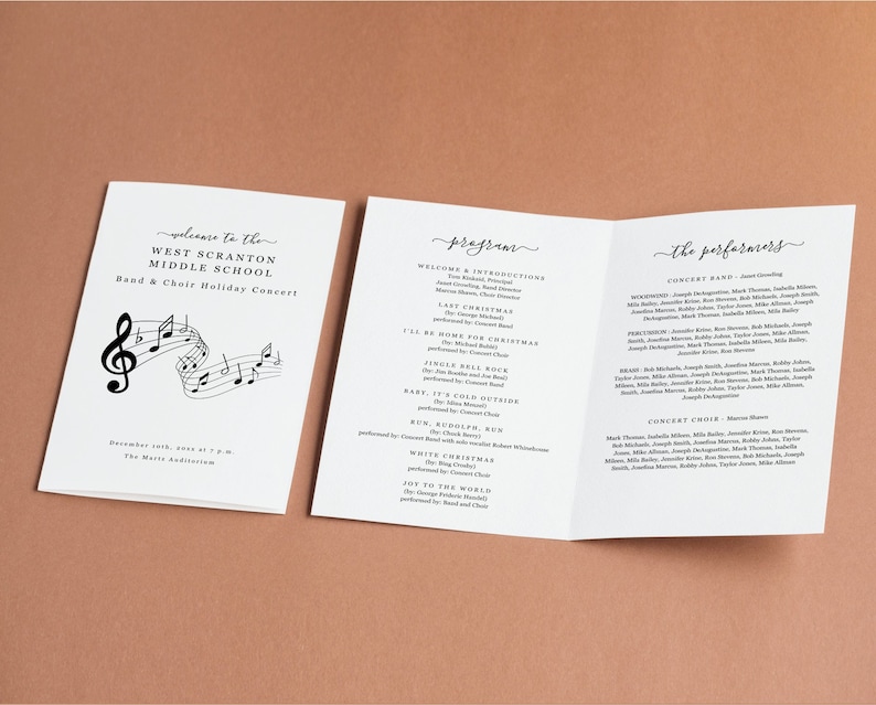 Choir or Band Concert Program Template, Printable Pamphlet, Editable ...