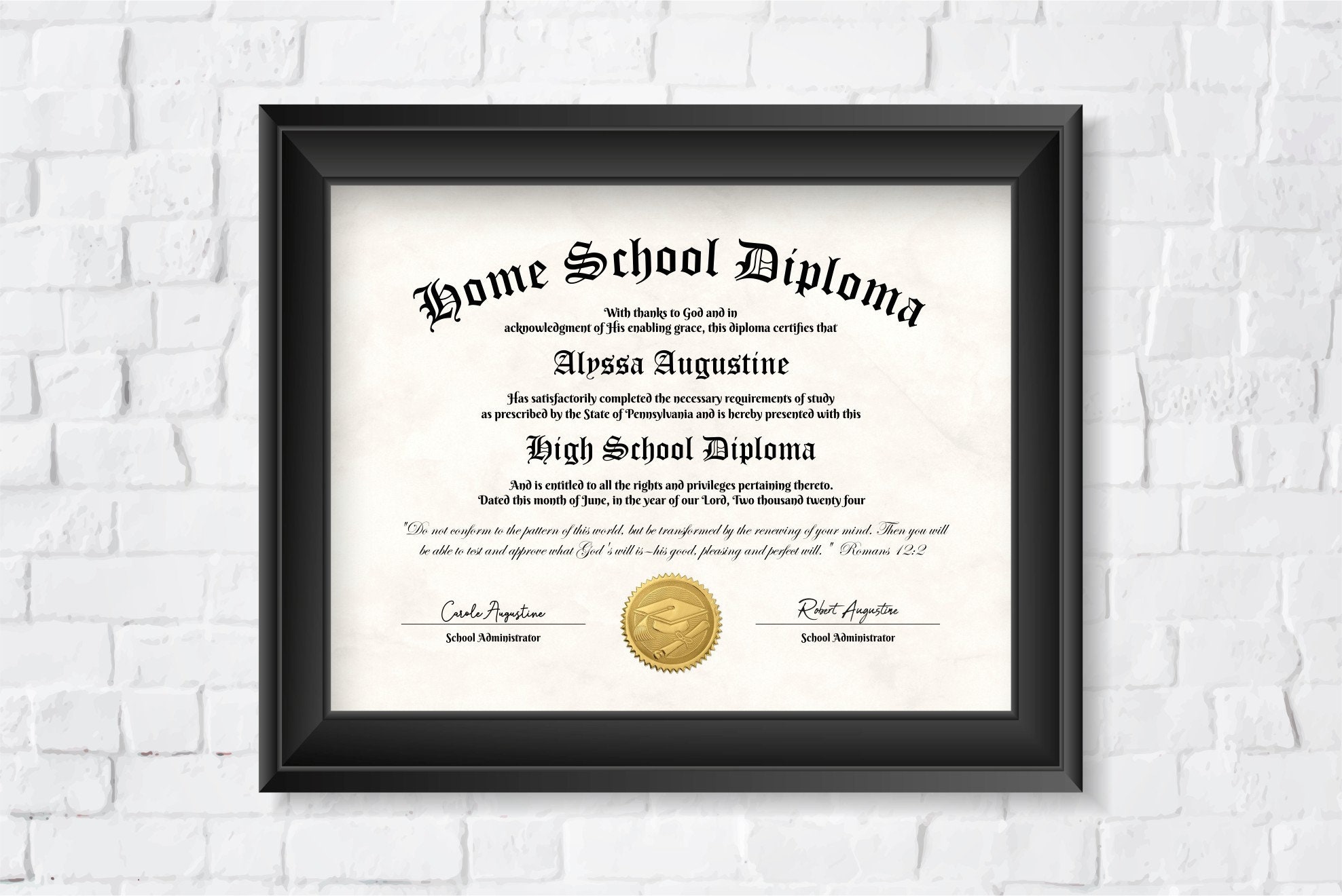 Religious Homeschool Diploma with Gold Seal, Printable Home School High ...