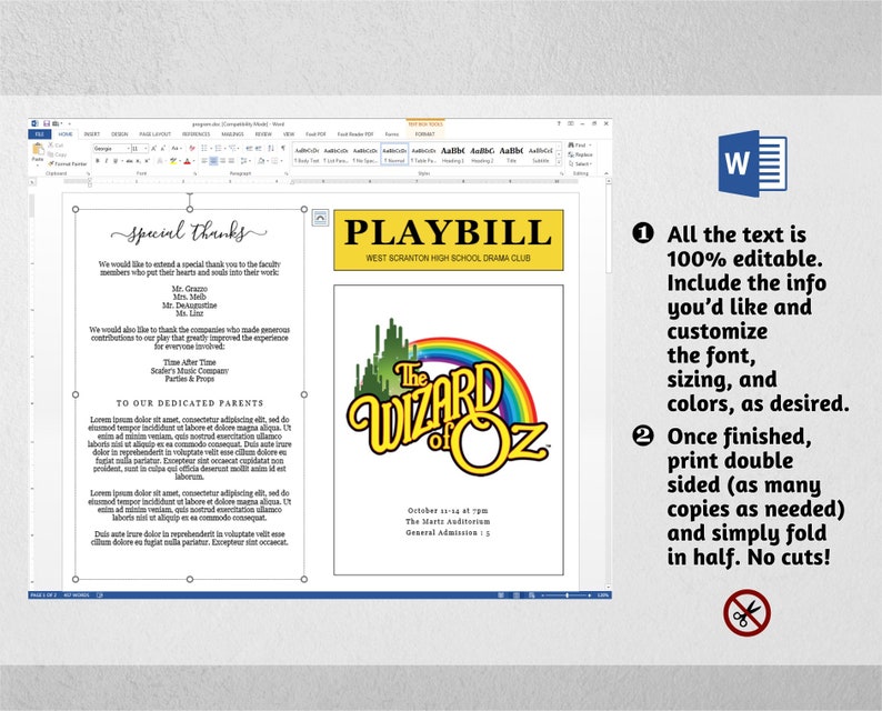 School Play Program Playbill Template Printable Theatre - Etsy