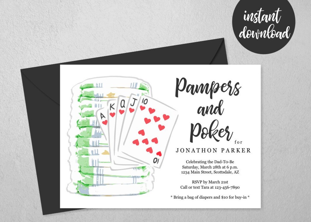 Pampers and Poker Party Invitation Template, Printable Daddy Diaper ...
