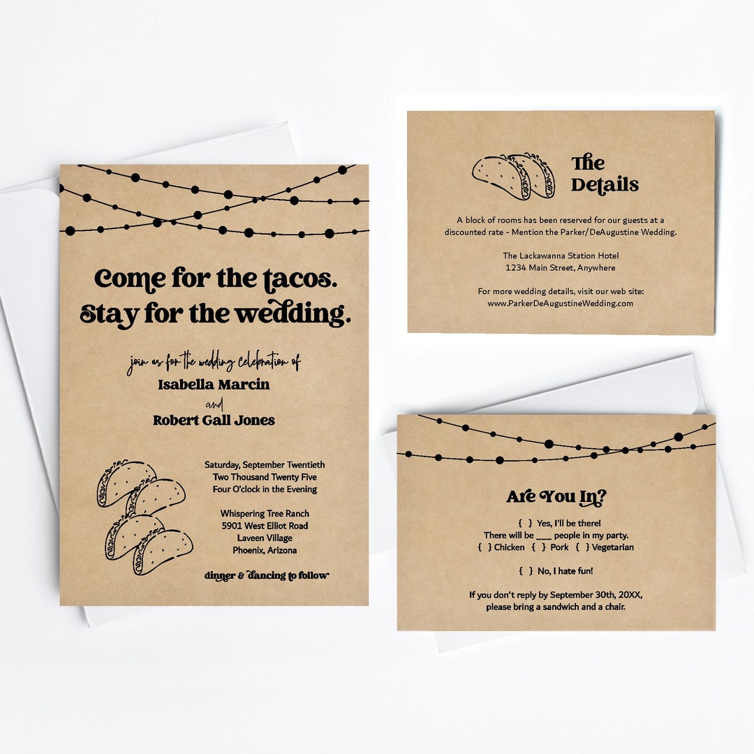 Funny Taco Wedding Invitation Template, Fun Mexican Fiesta Taco Bar ...