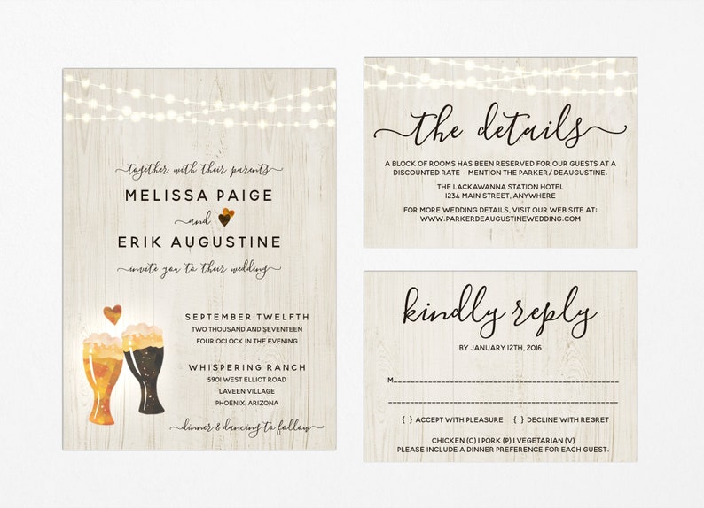 Brewery Wedding Invitation Template Rustic Beer Pint Glass - Etsy