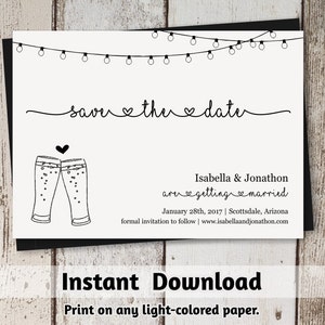 Beer Brewery Save the Date Card Printable Template - Rustic Pint Glass ...