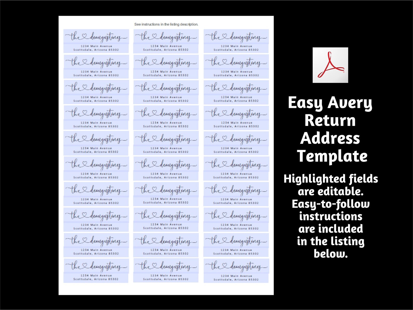 Return Address Label Template, Printable Envelope Label, Avery 1 X 2 5/ ...