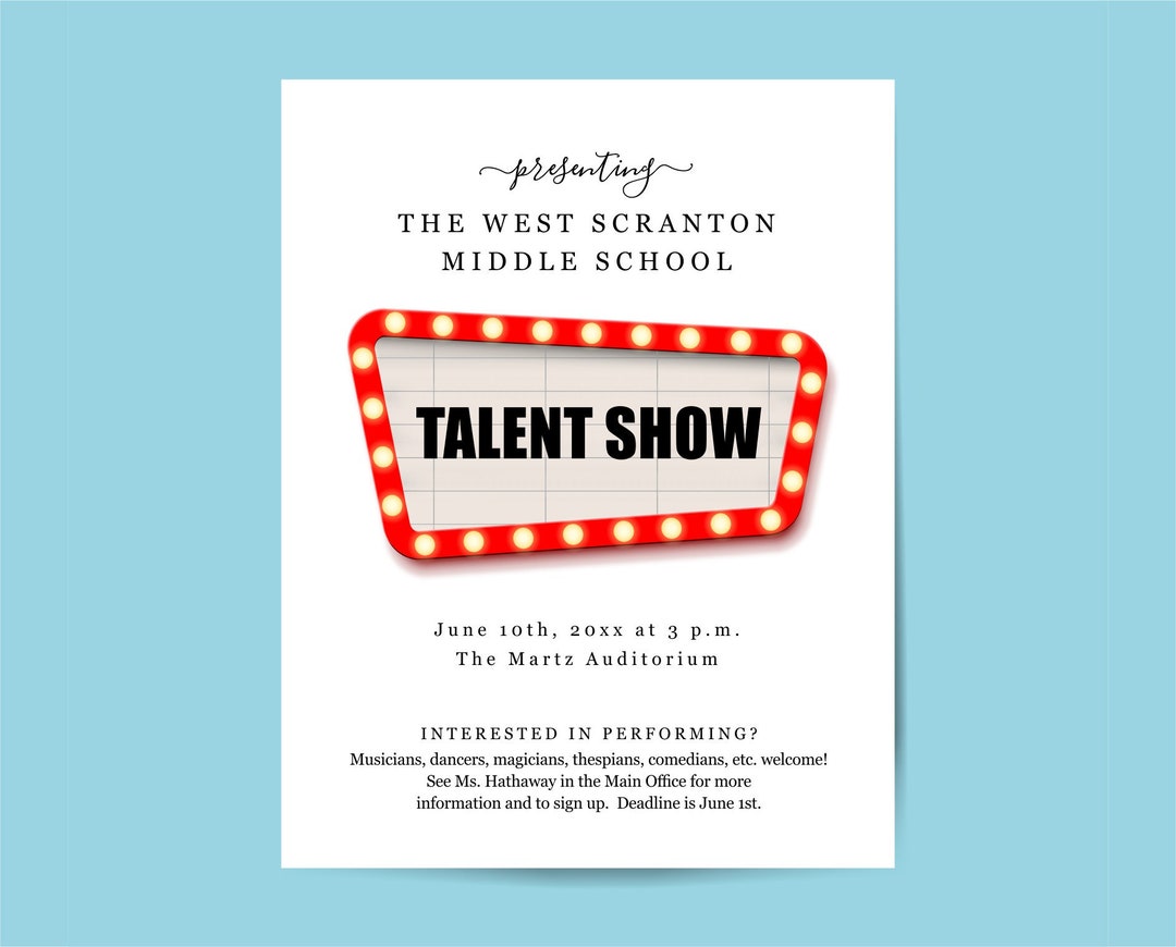 Talent Show Flyer Printable Template, Editable 8.5x11" Sign, Elementary ...