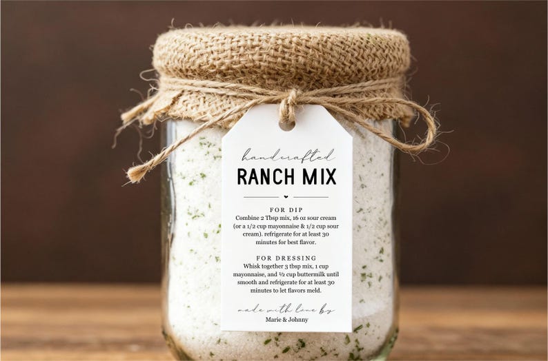 Homemade Ranch Mix Gift Tag Template - Includes Instructions to Make ...