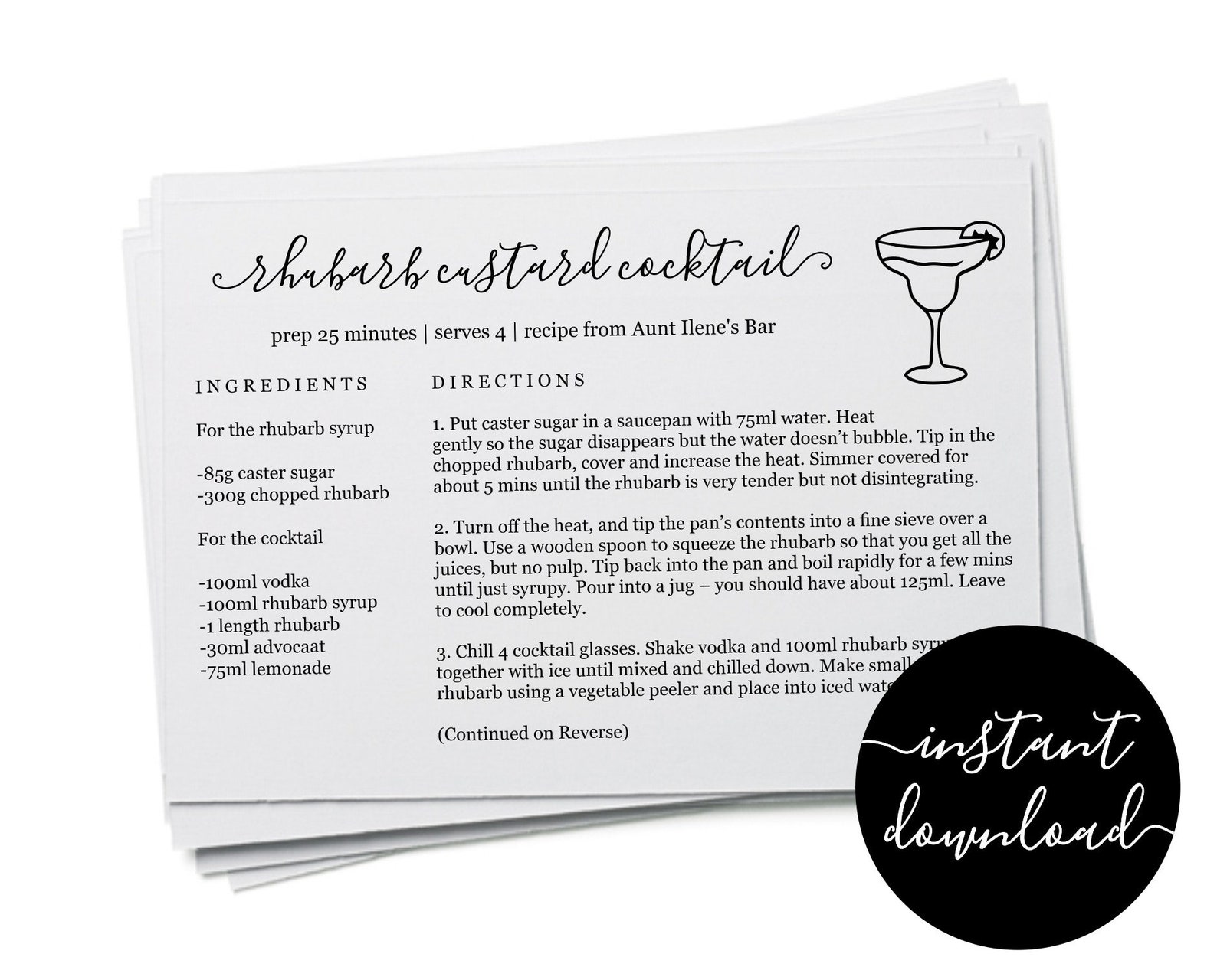 Editable Cocktail Recipe Card Template Printable Bar Drink | Etsy