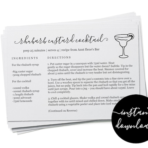 Editable Cocktail Recipe Card Template Printable Bar Drink - Etsy
