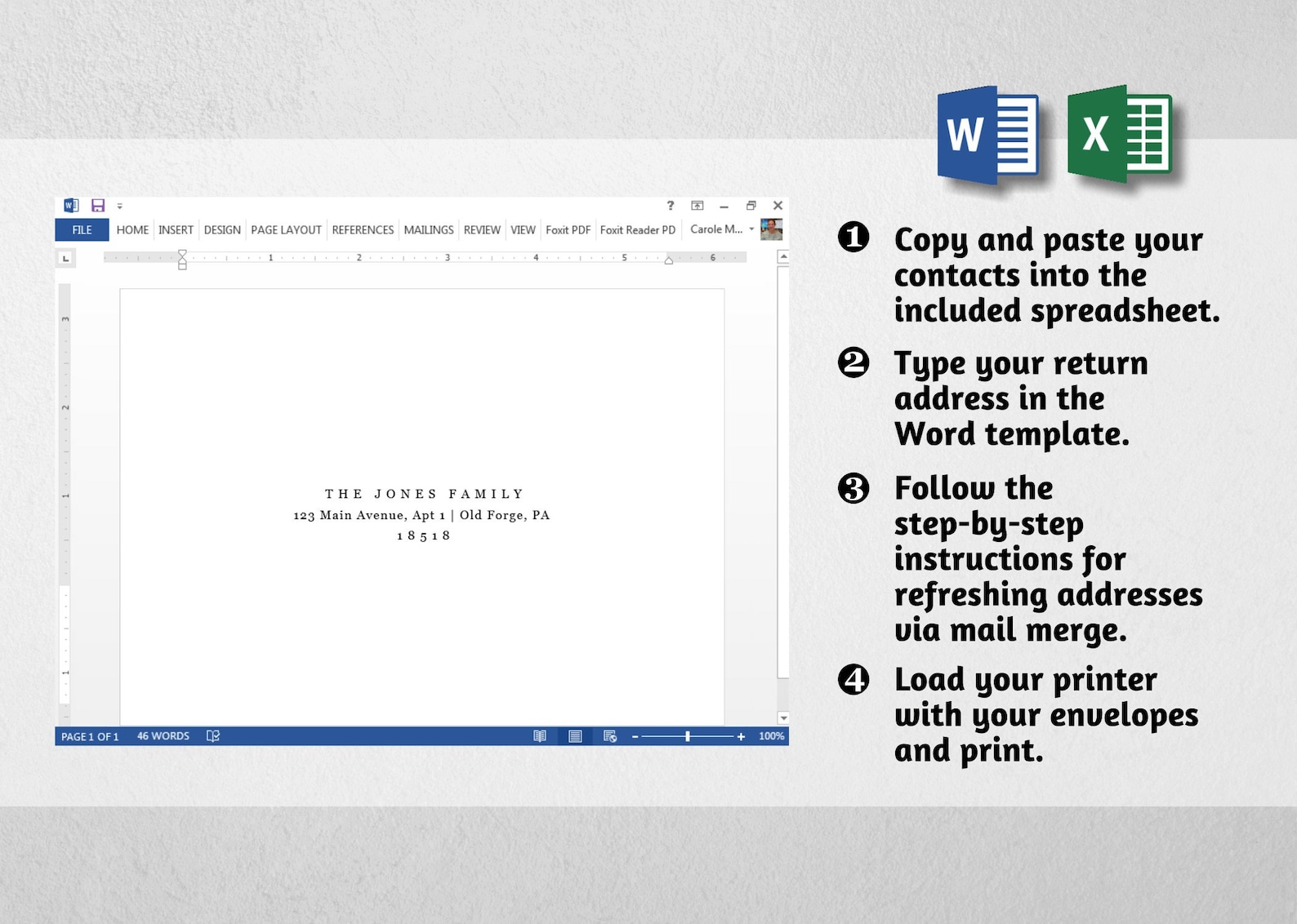 Mail Merge Address Template for Envelopes, Microsoft Word Excel ...
