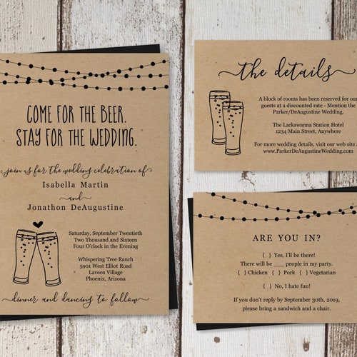 Brewery Wedding Invitation Template Rustic Beer Pint Glass - Etsy