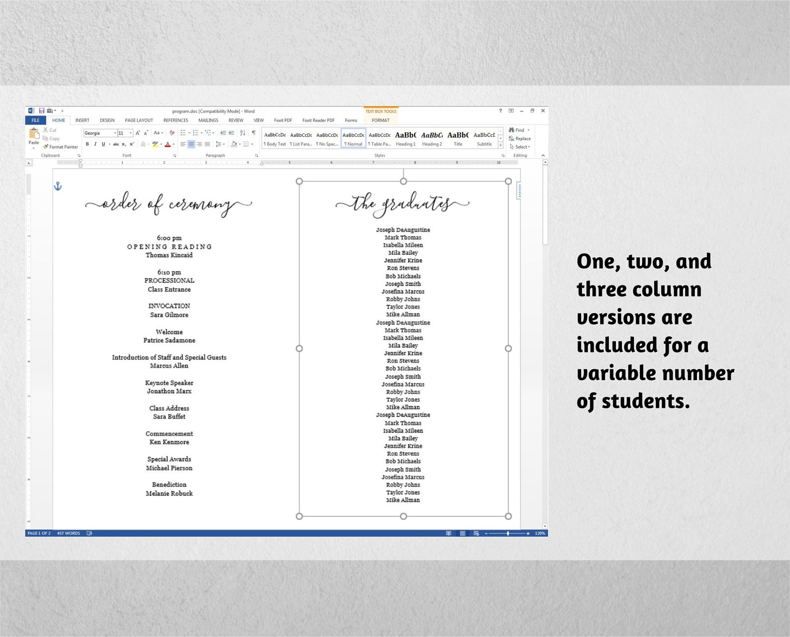 Graduation Program Template Google Docs