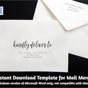 Wedding Address Envelope Template for Microsoft Word Mail Merge ...