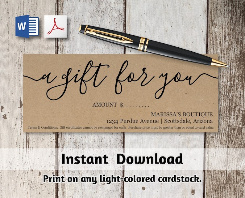 Printable Gift Certificate Gift Card Template Simple Rustic - Etsy