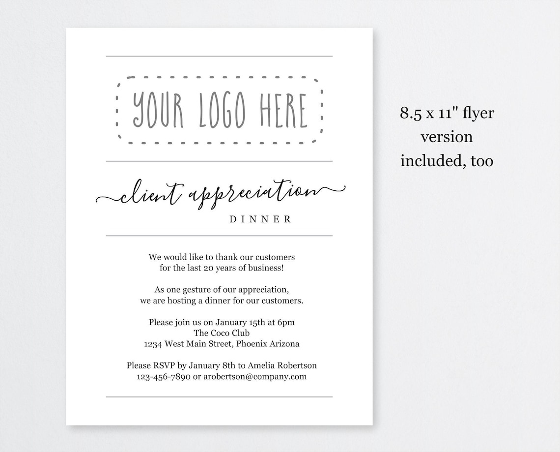 Simple Client Appreciation Dinner Invitation Template Add - Etsy