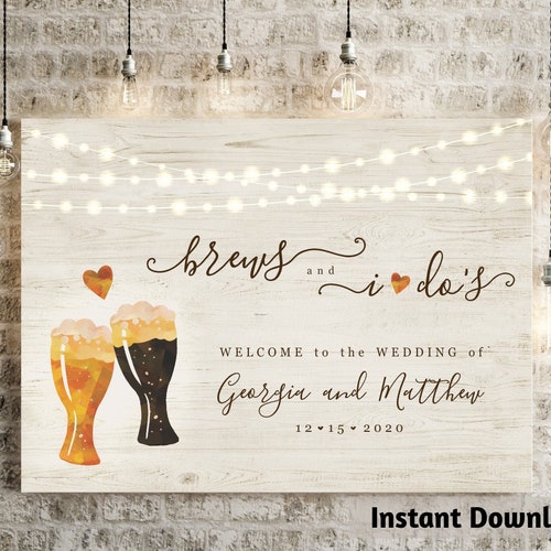 Beer Toast Welcome Sign Printable Template Brews and I Dos - Etsy