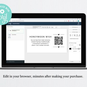 Honeymoon Wish Card With QR Code, Wedding Honeymoon Fund Insert ...