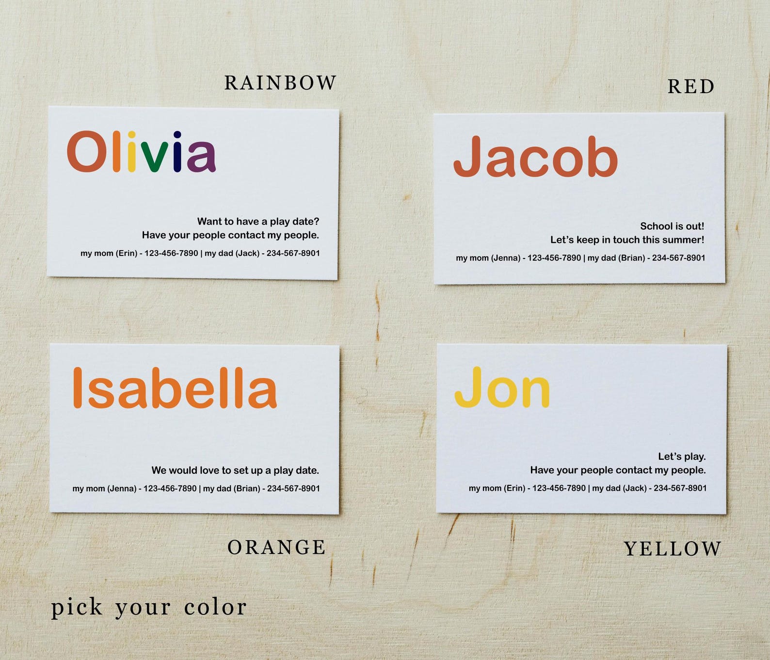 Kids Calling Cards, Play Date Card for Girl or Boy, Simple Cute ...