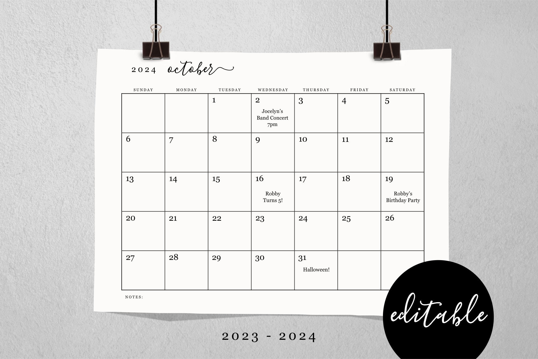 Editable Monthly Calendar Template Printable 2023 and 2024 - Etsy