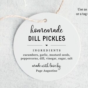 Dill Pickle Label Template - Printable Homemade Mason Jar Gift Favor ...