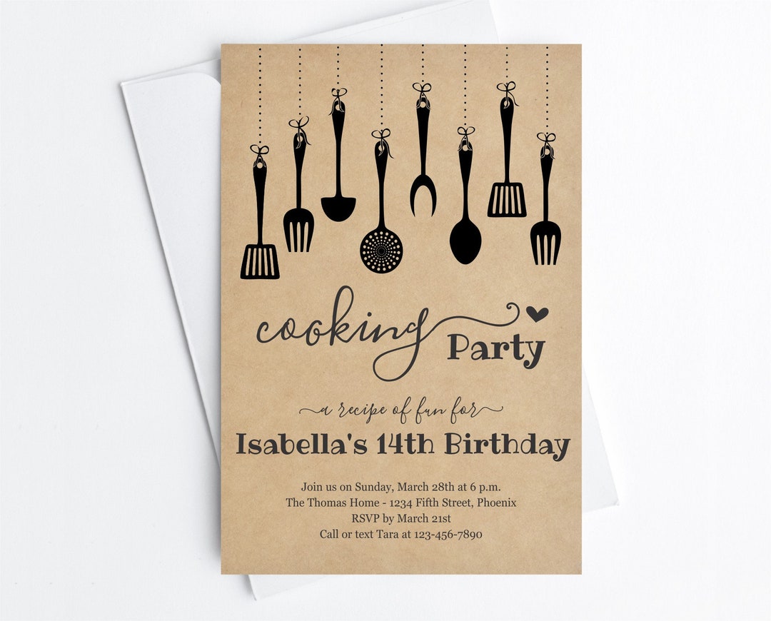 Cooking Birthday Party Invitation Template, Printable Invite Evite ...