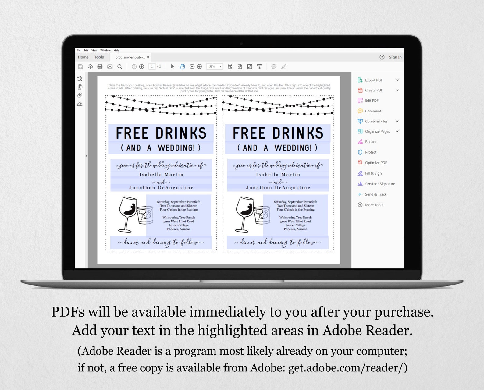 Funny Wedding Invitation Template, Free Drinks Fun Printable Set ...