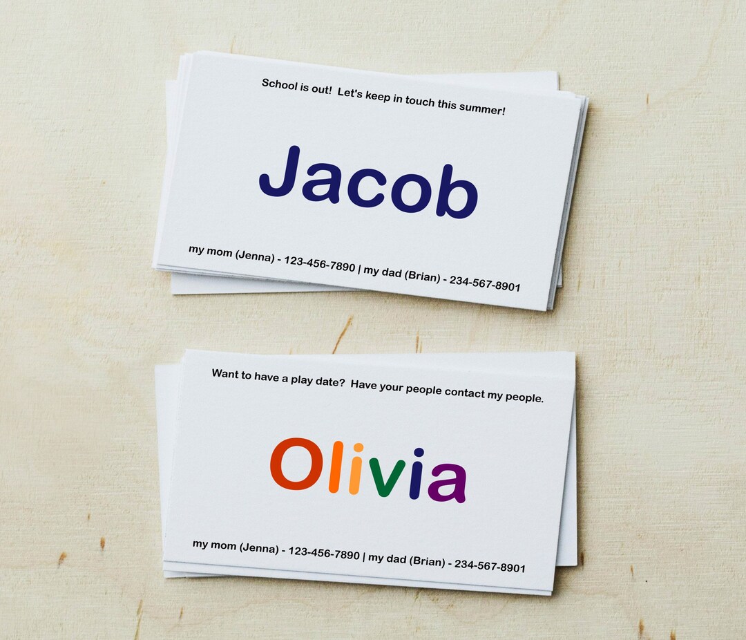 Kids Calling Cards, Play Date Card for Girl or Boy, Simple Cute ...