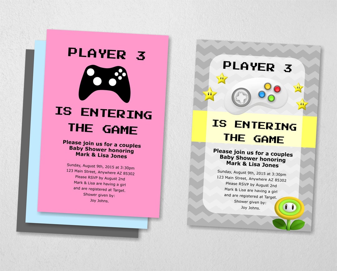 Video Game Invitation - Baby Shower - Instant Digital File Download ...