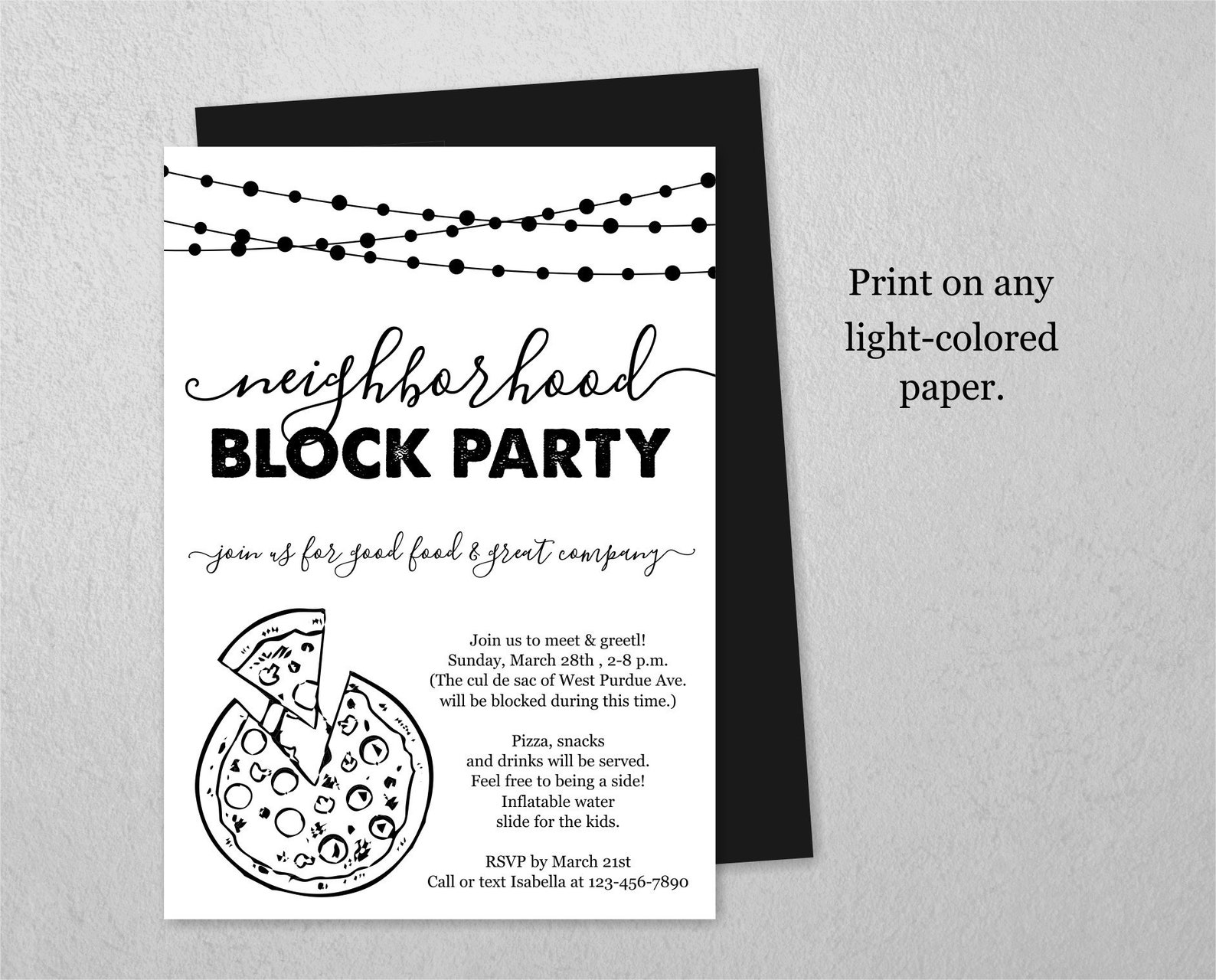 Neighborhood Block Party Invitation Template Printable Pizza | Etsy