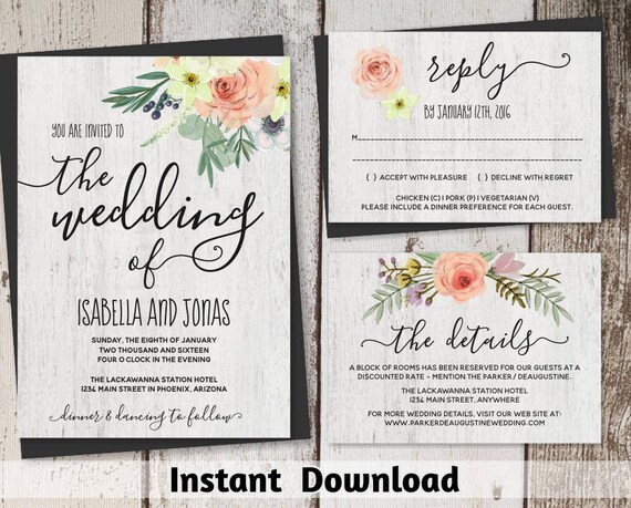 Weddings Wood Instant Download Digital File Suite Rustic Blush Floral ...
