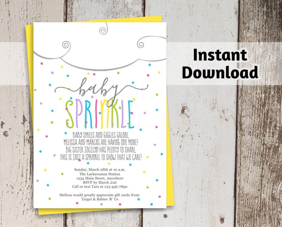 Sprinkle Baby Shower Invitation Template - Boy, Girl, Neutral ...