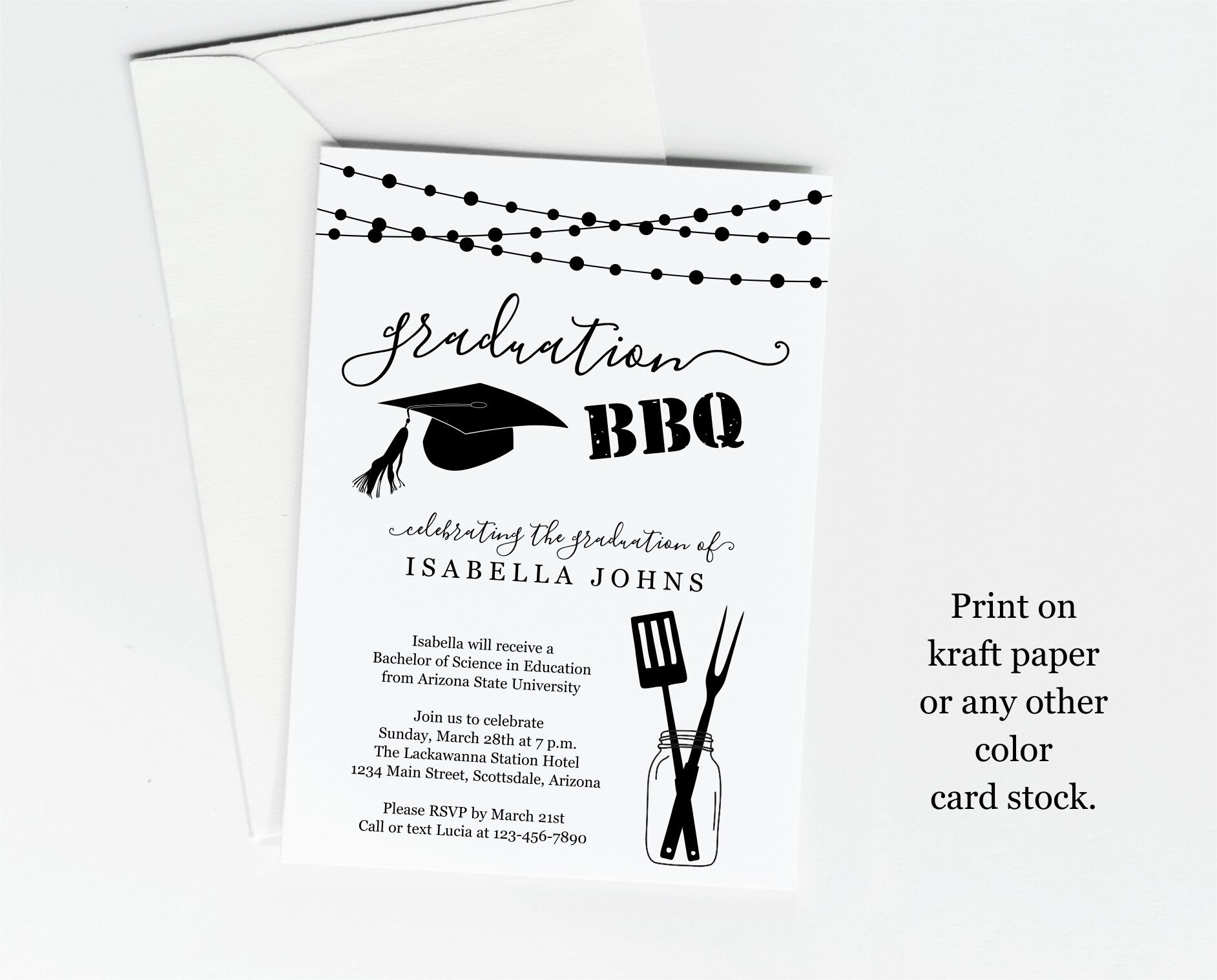2023 Graduation BBQ Invitation Template Women Men Girl Boy High 
