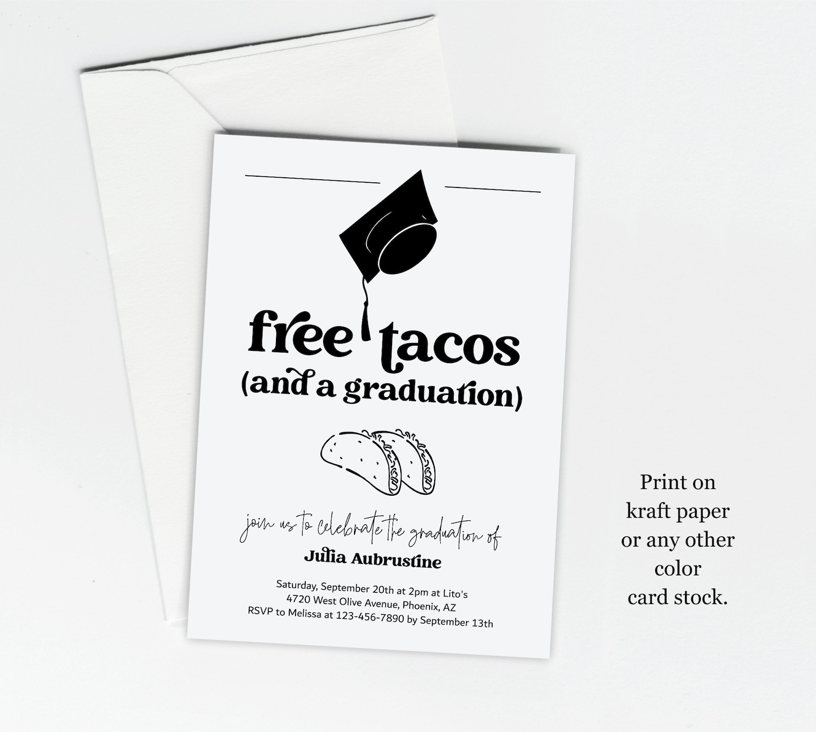 Taco Graduation Party Invitation Template, Printable Fun Funny 2026 ...