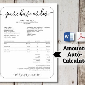 Printable Purchase Order Form Template NO COLOR INK Word, Pdf Download ...