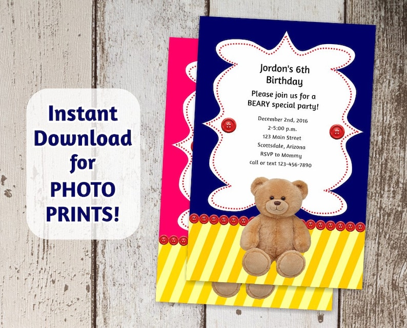 Bear Invitation for Build a Bear Birthday Party Instant - Etsy