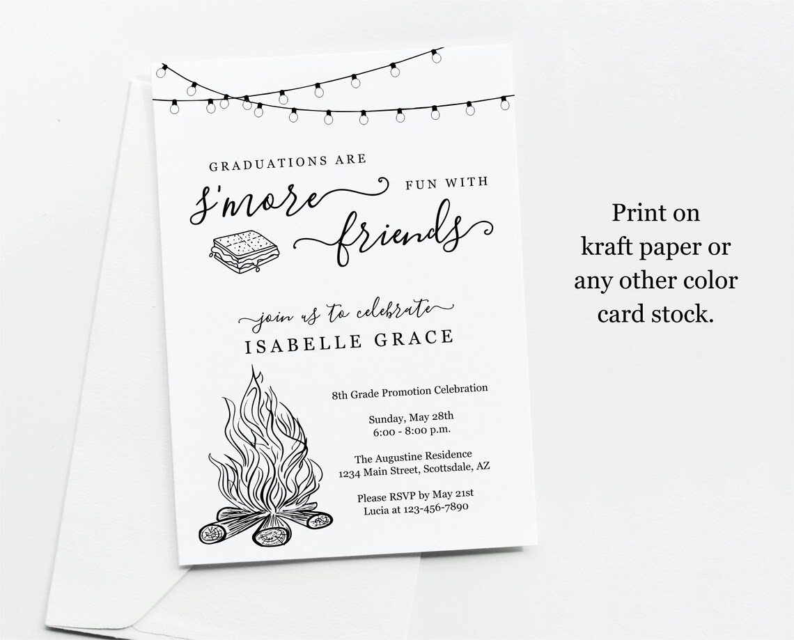 Smore Graduation Party Invitation Template, Boy Girl Preschool ...