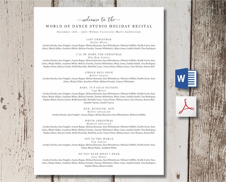 Dance Recital Program Template Printable Piano Recital - Etsy