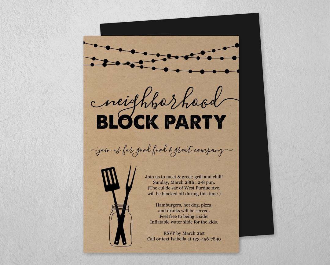 Neighborhood Block Party Invitation Template, Printable Street Party ...