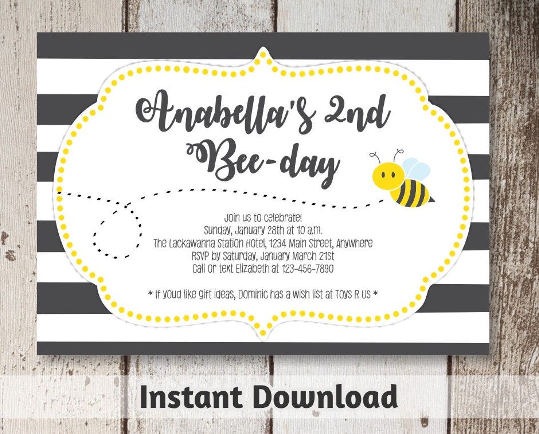 Bee Invitation Download Printable Bee Day Invitation Bee First Birthday ...