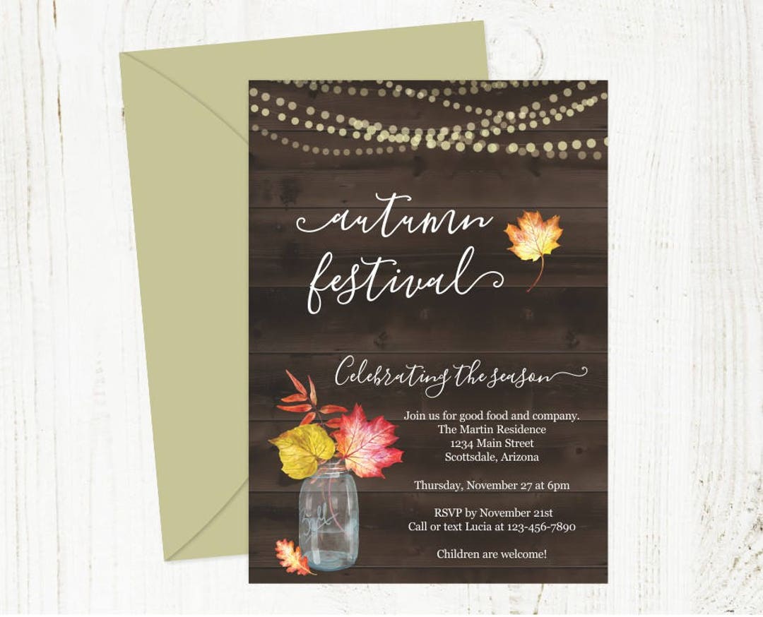 Printable Fall Party Invitation Template - Rustic Autumn Festival ...
