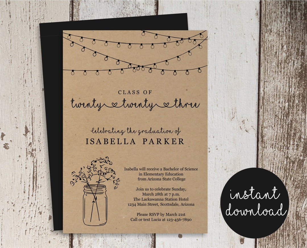 Rustic Graduation Invitation Template Printable Party Invite - Etsy