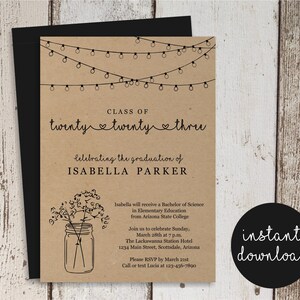 Rustic Graduation Invitation Template Printable Party Invite - Etsy