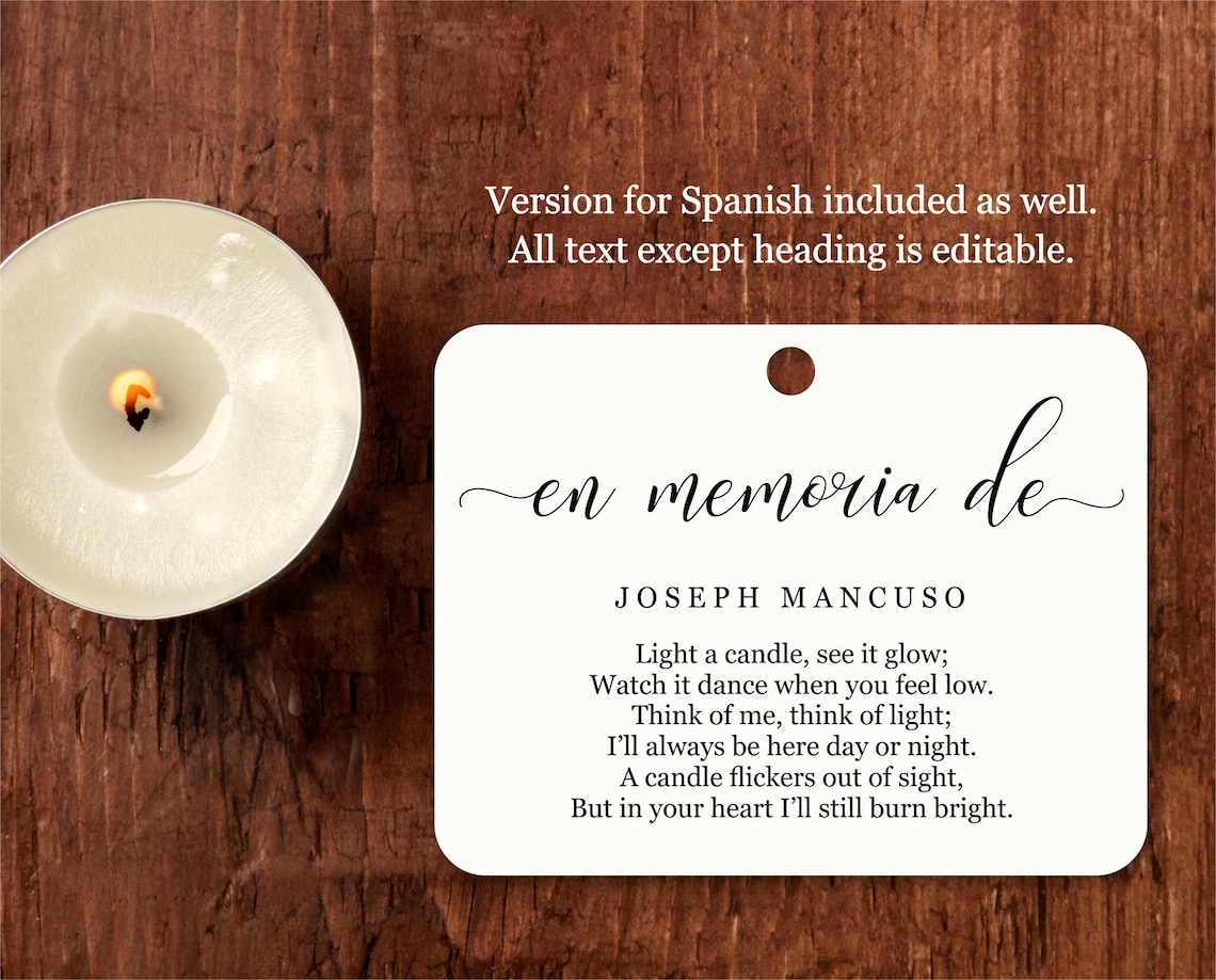 Funeral Favor Tag Template Printable Memorial Candle Tag - Etsy