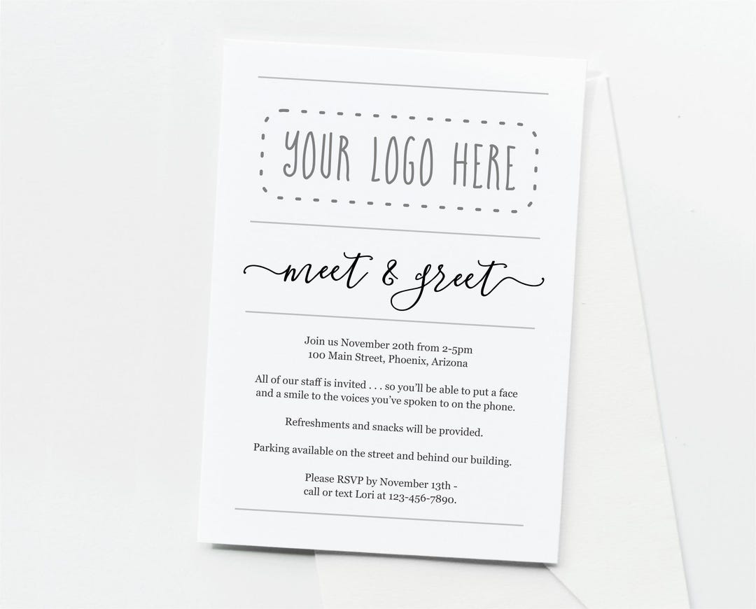 Business Meet and Greet Invitation Template, Add Logo, Printable Simple Company Networking ...
