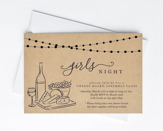 Girls' Night Invitation Template Rustic Wine Tasting and | Etsy