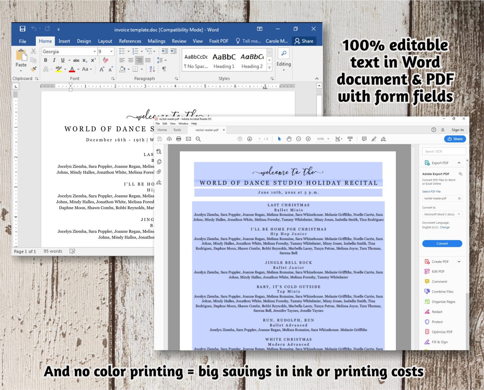 Dance Recital Program Template Printable Piano Recital Word, PDF ...